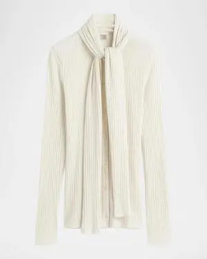 TOTEME Ribbed Bow Blouse - Ecru
