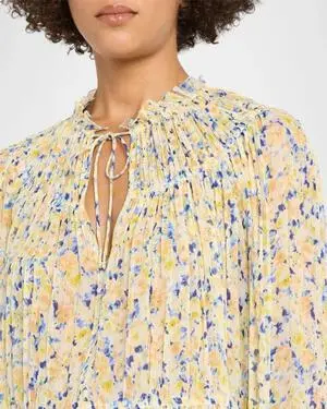 Ulla Johnson Leandra Pleated Silk Chiffon Blouse Daffodil