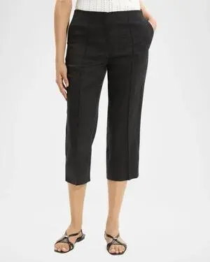 Theory Slit-cuff Linen-blend Capri Pants