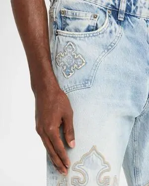 Ksubi Apos;s Toro Kristal Damask-embroidered Straight Leg Jeans - Denim