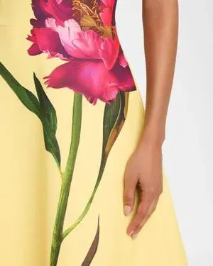 Rickie Freeman For Teri Jon Floral-print Scuba Midi Dress - Yellow Multi