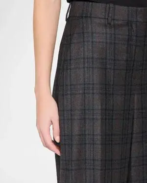 Theory High-rise Plaid Wool Wide-leg Trousers