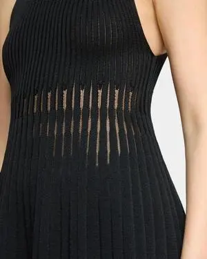 Givenchy High-neck Sleeveless Sheer Pleated Knit Mini Dress