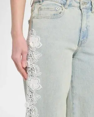 Generation Love Esme Lace Appliqué Straight-leg Jeans - Ice Blue/w