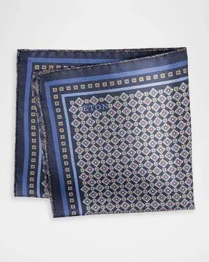 Eton Apos;s Medallion Double-print Silk Pocket Square - Navy