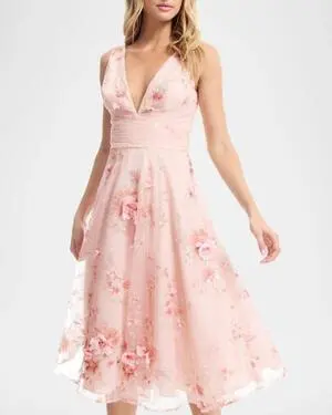 Dress The Population Posie Floral Applique Sequin Midi Dress