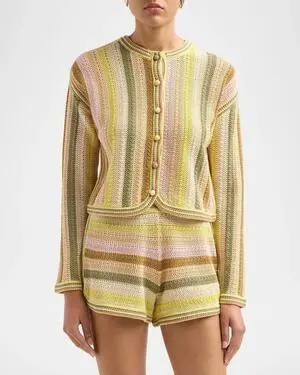Zimmermann Indra Striped Crochet Cotton Cardigan