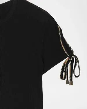Burberry Taisie Cotton Tie-sleeve Crop T-shirt - Black