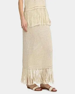 Zimmermann Indra Crochet Cotton Fringe Midi Skirt - Crm