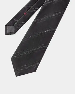 Brunello Cucinelli Apos;s Slubbed Stripe Silk And Cotton Tie - Anthracite
