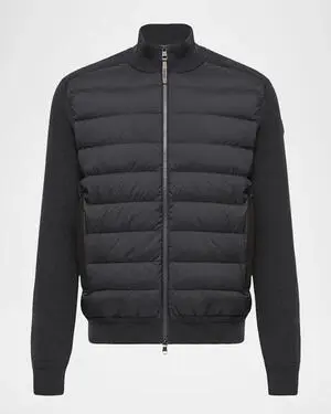 Moncler Apos;s Padded Crepe Cotton Full-zip Cardigan - Blue