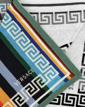 Versace Apos;s Multicolor Stripe La Greca Beach Towel - Blue Multi