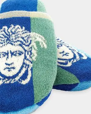 Versace Apos;s Medusa Stripe Jersey Slippers - Blue Multi
