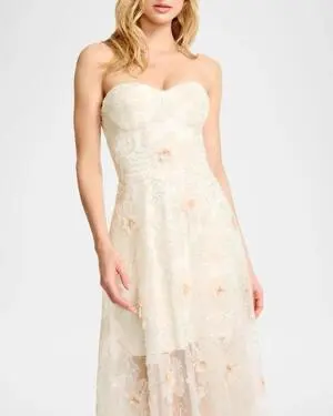 Dress The Population Connor Strapless Beaded Floral Applique Gown