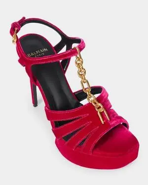 Balmain 125mm Sync Velvet Platform Sandals - Rose