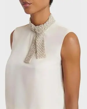 Valentino Garavani Silk Tie Neck Sleeveless Blouse