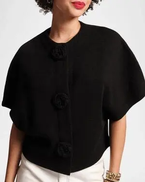 FRANCES VALENTINE Carnegie Floral Applique Wool Shrug
