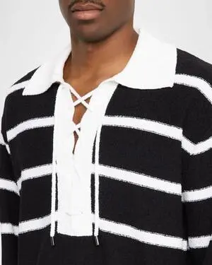 Dolce & Gabbana Apos;s Lace-up Johnny Collar Polo Sweater - Nero/bianc