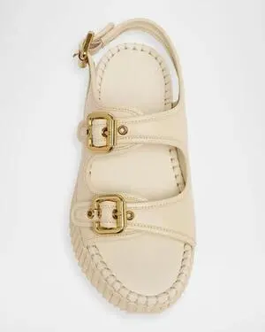 Chloé 50mm Nama Leather Wedge Sandals - Eggshell