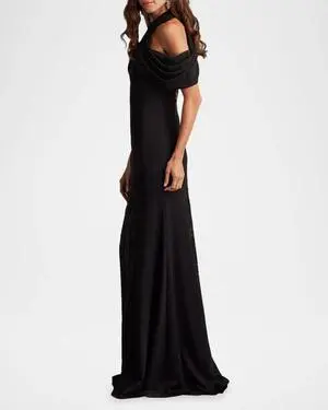 Tadashi Shoji Cold-shoulder Corded Lace Gown - Black/nude