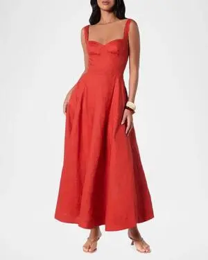 NICHOLAS Anya Sweetheart Linen Midi Dress - Paprika