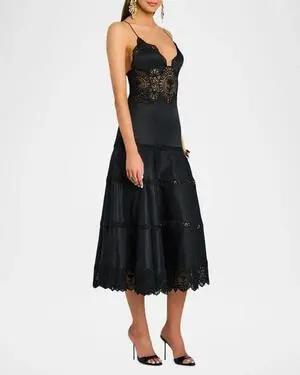 Retrofete Leilani Embroidered A-line Midi Dress