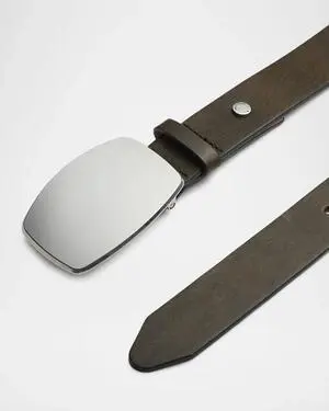 Rag & Bone Wyatt Plaque Cut-size-leather Belt - Olive