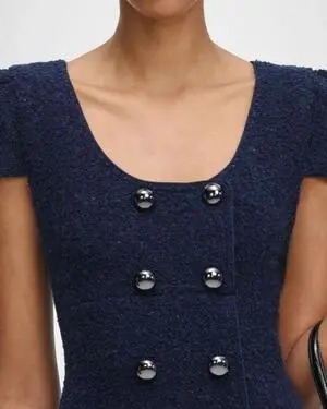 SELF-PORTRAIT Textured Boucle Mini Dress - Navy