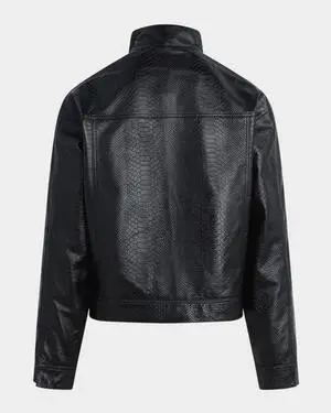 Hudson Jeans Apos;s Leather Stand-collar Jacket - Back Python