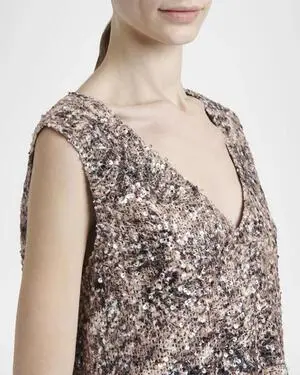 Kiton Plunging Sequined Knit Sleeveless Shirt