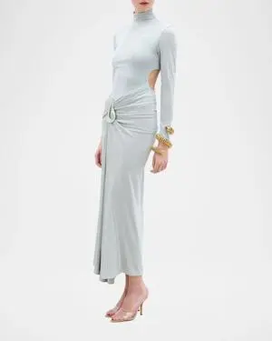 Silvia Tcherassi Venus Mock-neck Draped Backless Ankle Dress