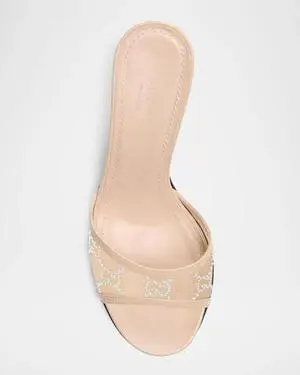 Gucci Erin Jeweled Leather Stiletto Sandals - Shell