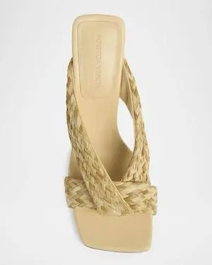 Bottega Veneta Riva Braided Raffia Mule Sandals - Macadamia