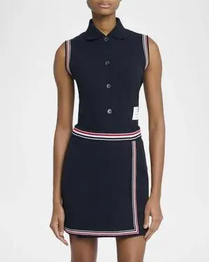 Thom Browne Cotton Pique Sleeveless Button-down Top