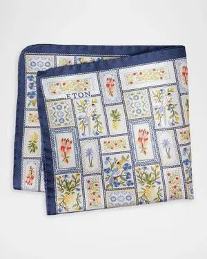 Eton Apos;s Patchwork Panama Silk Pocket Square - Blue