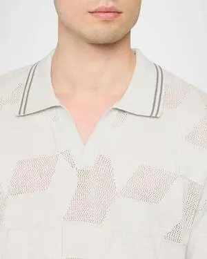 Robert Graham Apos;s Marcross Cotton Knit Geometric Johnny Collar Polo Shirt - Light Grey