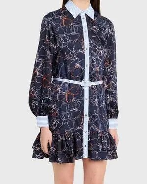 Cinq À Sept Malva Floral Linework Mini Shirtdress