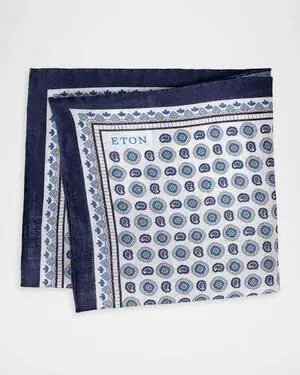Eton Apos;s Geometric Paisley Linen Pocket Square - Navy