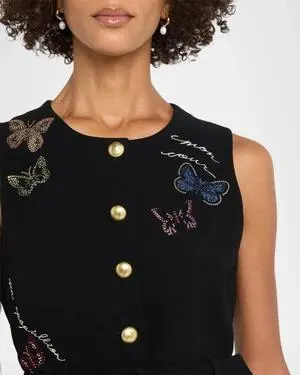 Cinq À Sept Heatset Butterfly Belted Waistcoat - Black Mult