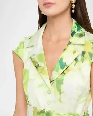 Badgley Mischka Floral-print Pebble Gazar Midi Dress - Lime Multi
