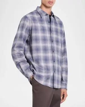 Theory Irving Shadow Plaid Cotton Shirt - Inklingmlt