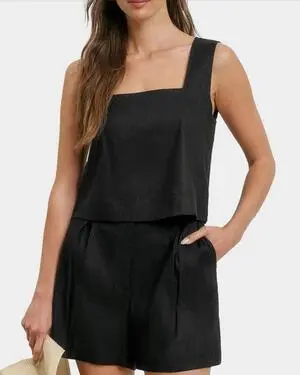 FAVORITE DAUGHTER The Abby Linen-blend Crop Top