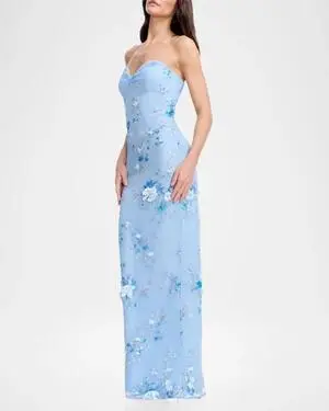 Dress The Population Daisy Strapless Sequin Floral Column Gown