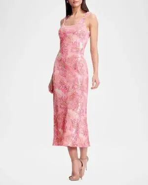 Dress The Population Leo Sleeveless Floral Sequin Midi Dress