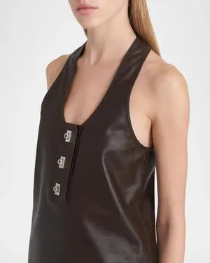 FERRAGAMO Toggle Nappa Leather Racerback Tank Top - Expresso