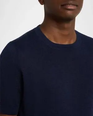 Brunello Cucinelli Apos;s Linen And Cotton Knit Short-sleeve Sweater - Navy