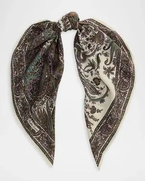 Ralph Lauren Paisley Crepe De Chine Square Scarf - Tan Multi