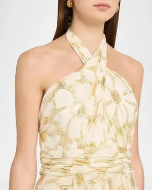 Ramy Brook Reuben Metallic Floral Halter Mini Dress