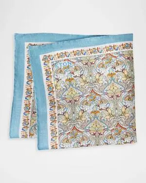 Eton Apos;s Floral Linen Pocket Square - Light Blue