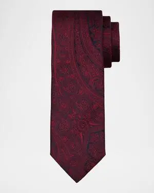 Canali Apos;s Oversized Paisley Silk Jacquard Tie - Red
